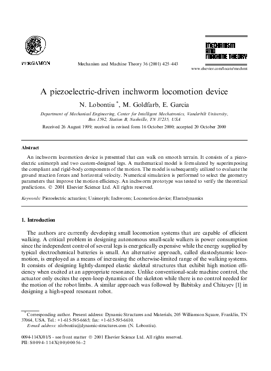(PDF) A piezoelectric-driven inchworm locomotion device