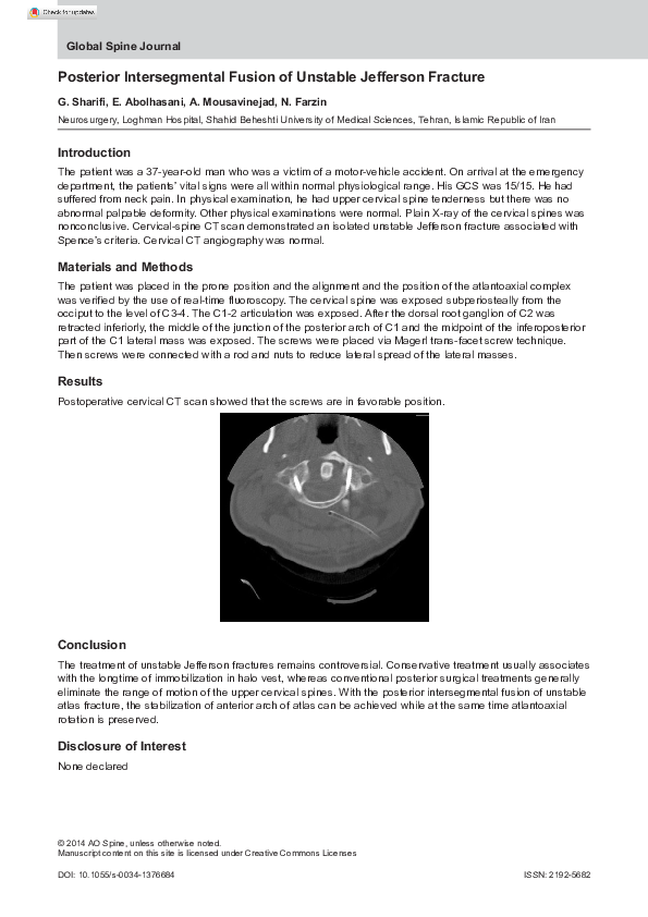 (PDF) Posterior Intersegmental Fusion of Unstable Jefferson Fracture ...