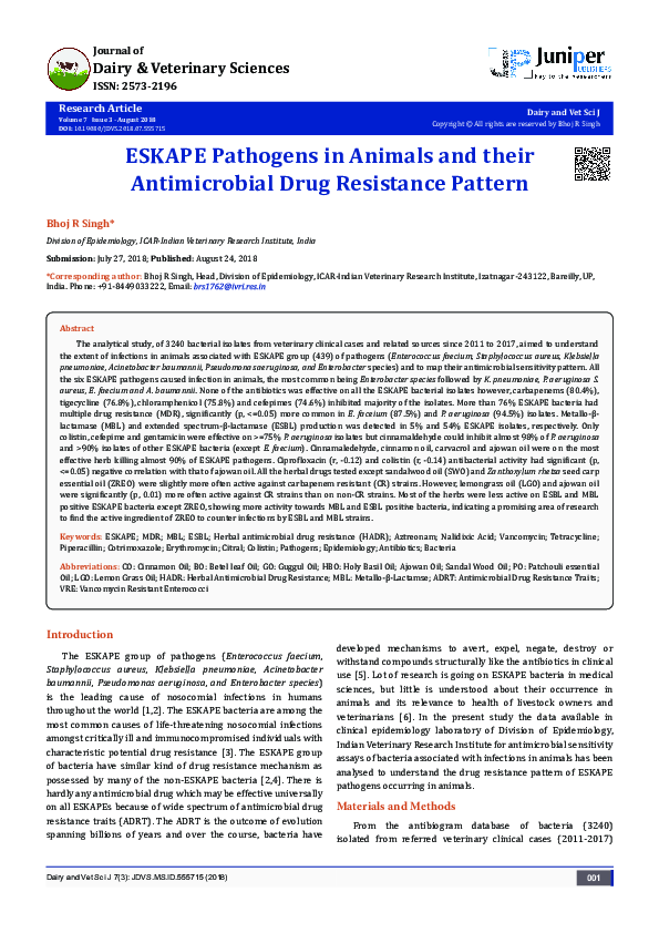 (PDF) ESKAPE Pathogens in Animals and their Antimicrobial Drug ...