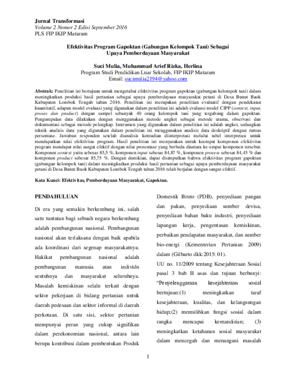 (PDF) Efektivitas Program Gapoktan (Gabungan Kelompok Tani) Sebagai ...