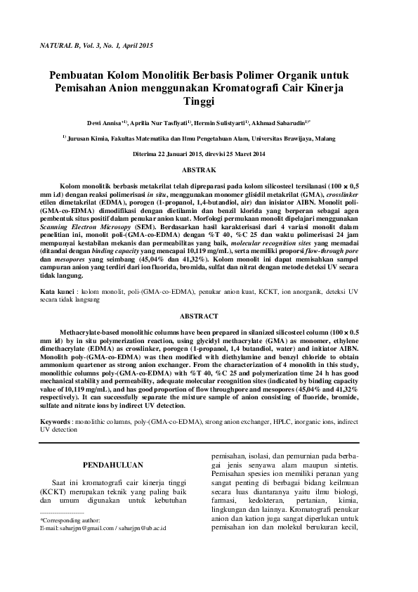 (PDF) Production of Organic Polymer Based Monolithic Columns for Anion ...