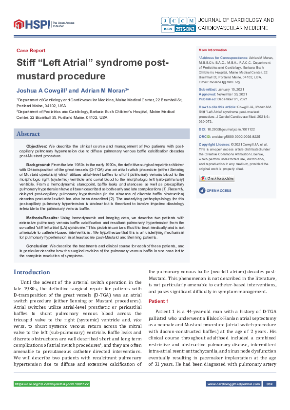 (PDF) Stiff “Left Atrial” syndrome post-mustard procedure