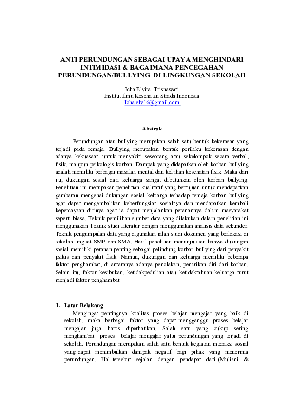 (DOC) ANTI PERUNDUNGAN SEBAGAI UPAYA MENGHINDARI INTIMIDASI & BAGAIMANA ...