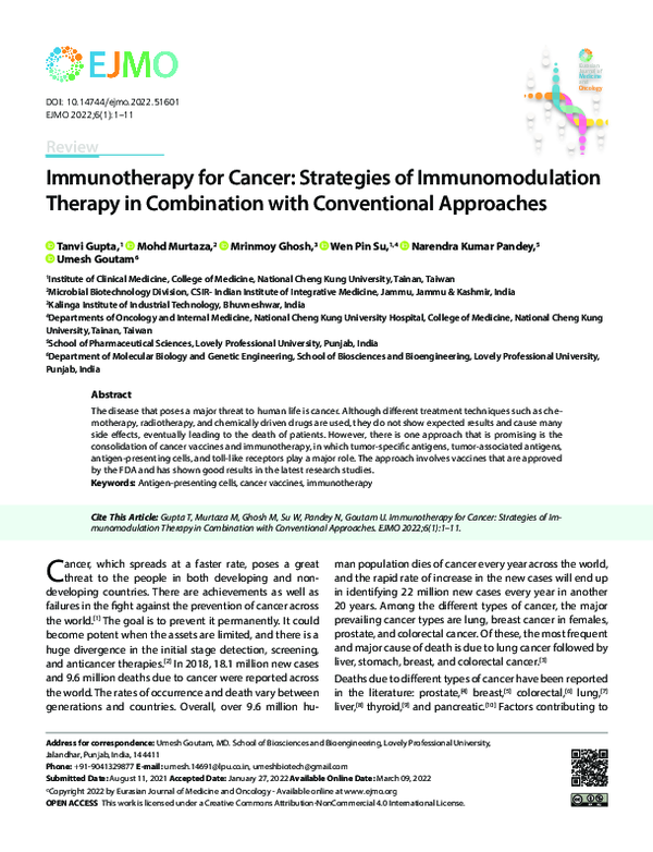(PDF) Immunotherapy for Cancer: Strategies of Immunomodulation Therapy ...