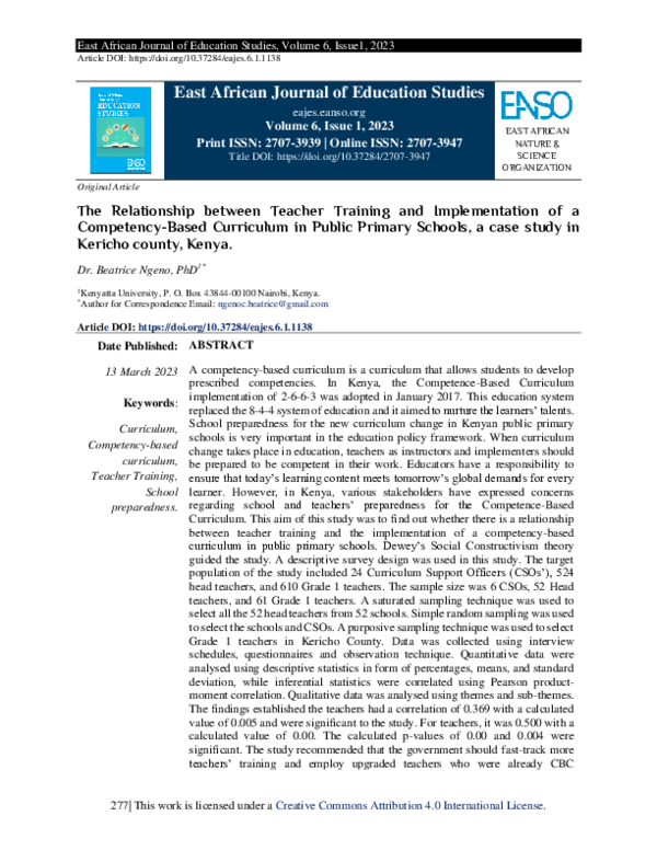 (PDF) The Relationship between Teacher Training and Implementation of a Competency-Based ...