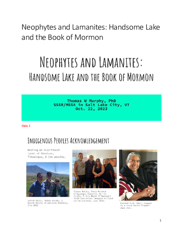 (PDF) Neophytes and Lamanites: Handsome Lake and the Book of Mormon