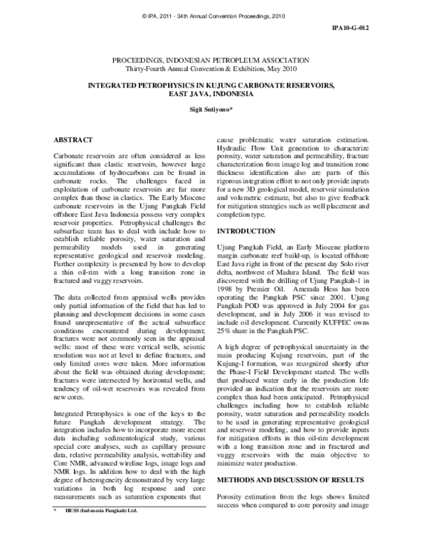 (PDF) Integrated petrophysics in Kujung carbonate reservoirs, East Java ...