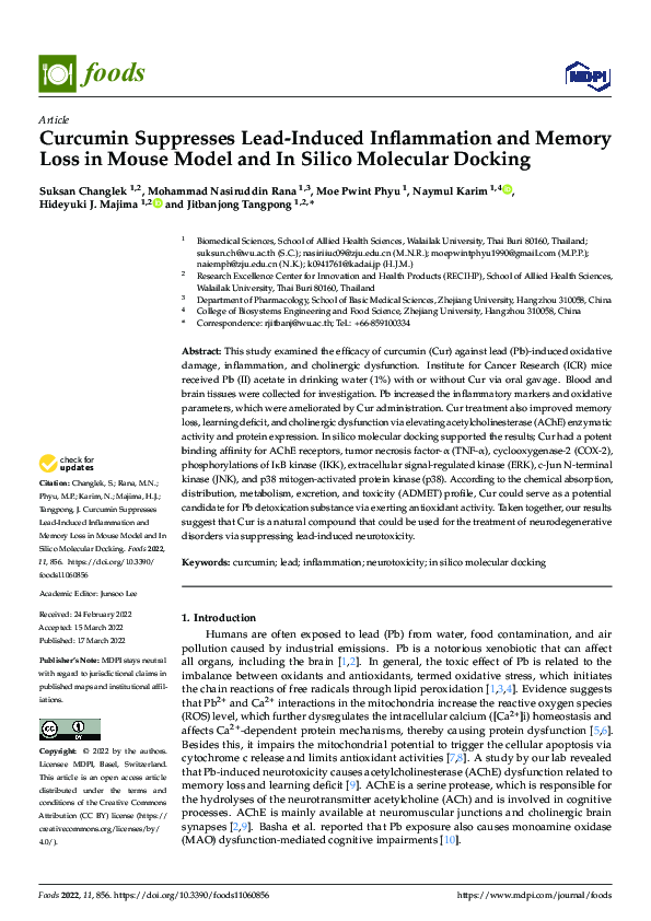 (PDF) Curcumin Suppresses Lead-Induced Inflammation and Memory Loss in ...