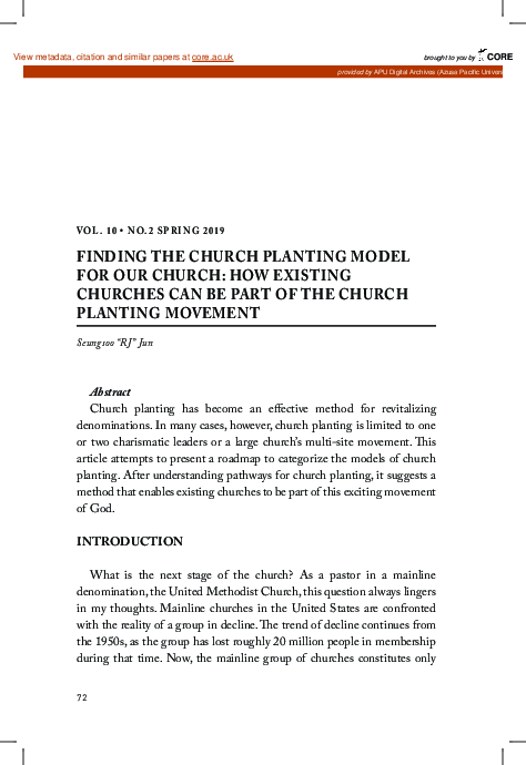 (PDF) Finding the Church Planting Model for Our Church: How Existing ...
