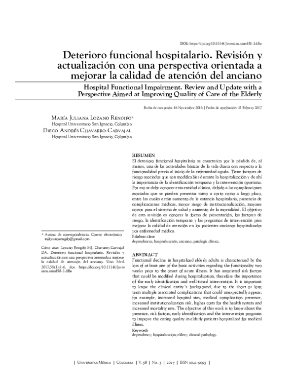 (PDF) Deterioro funcional hospitalario. Revisión y actualización con una perspectiva orientada a ...