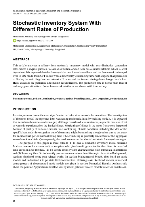 (PDF) Stochastic Inventory System With Different Rates of Production ...
