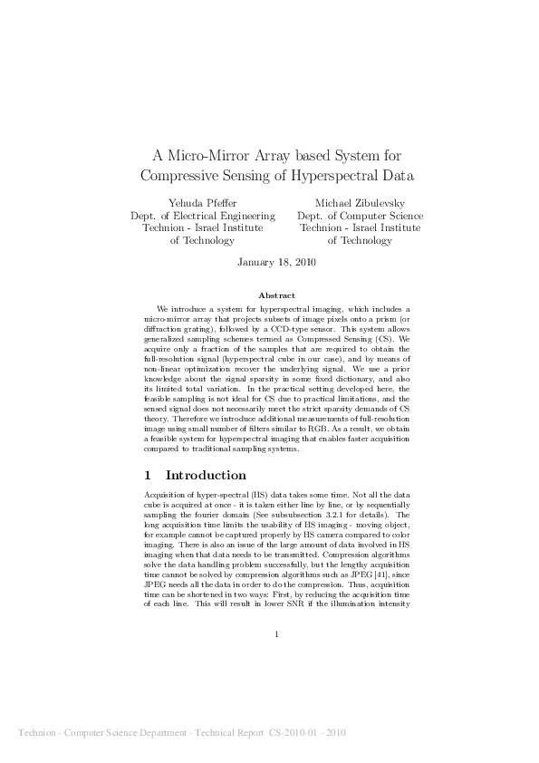 (PDF) A Micro-Mirror Array based System for Compressive Sensing of Hyperspectral Data