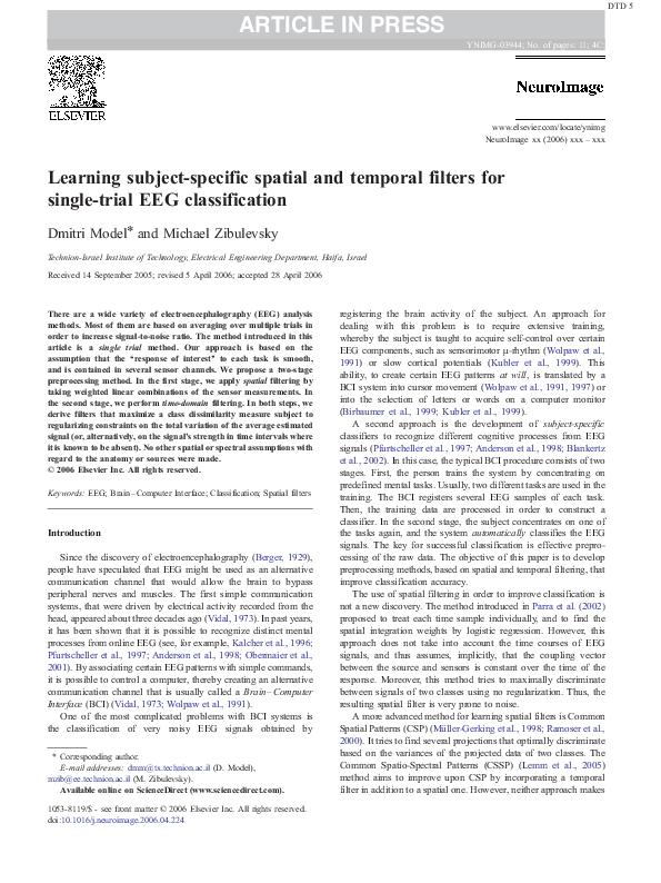 Pdf Learning Subject Specific Spatial And Temporal Filters For Single