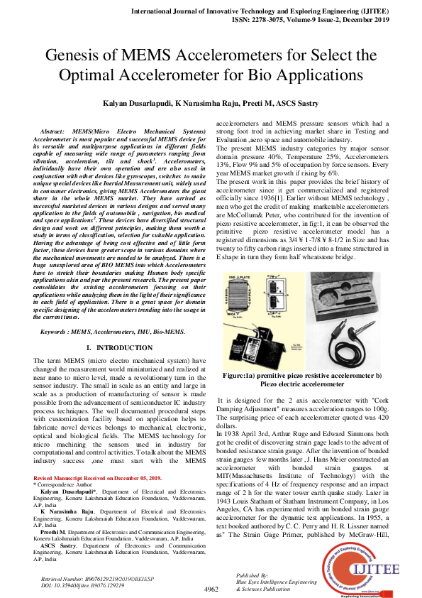 (PDF) Genesis of MEMS Accelerometers for Select the Optimal ...
