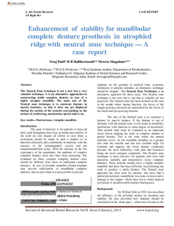 (PDF) Enhancement of stability for mandibular complete denture ...