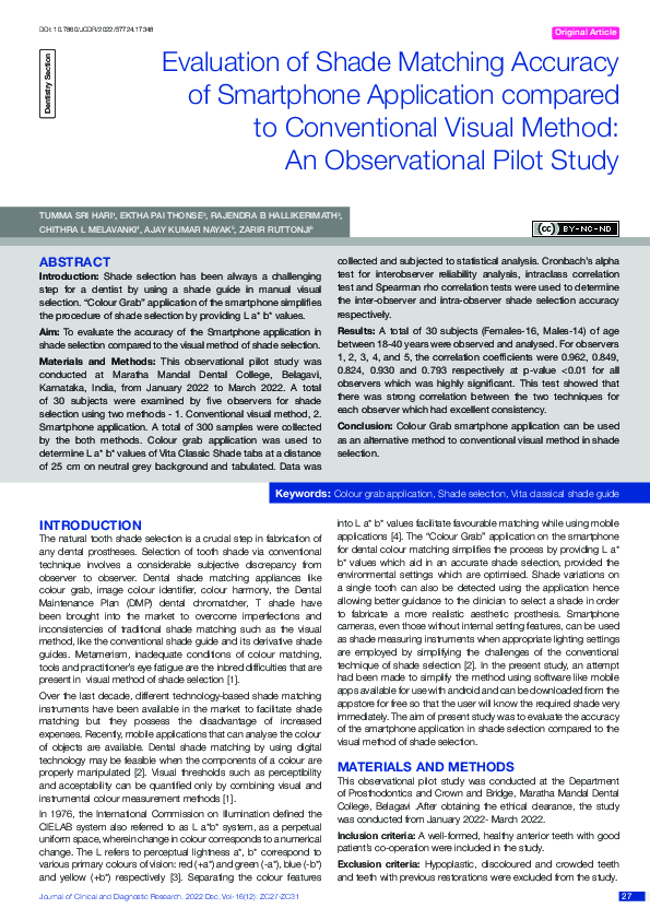 (PDF) Evaluation of Shade Matching Accuracy of Smartphone Application ...