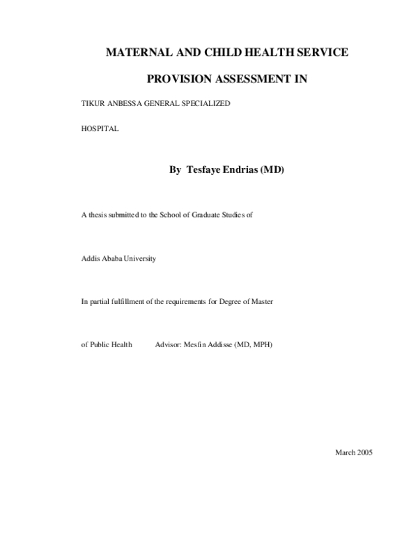 (PDF) Maternal and Child Health Service Provision Assessment in Tikur ...