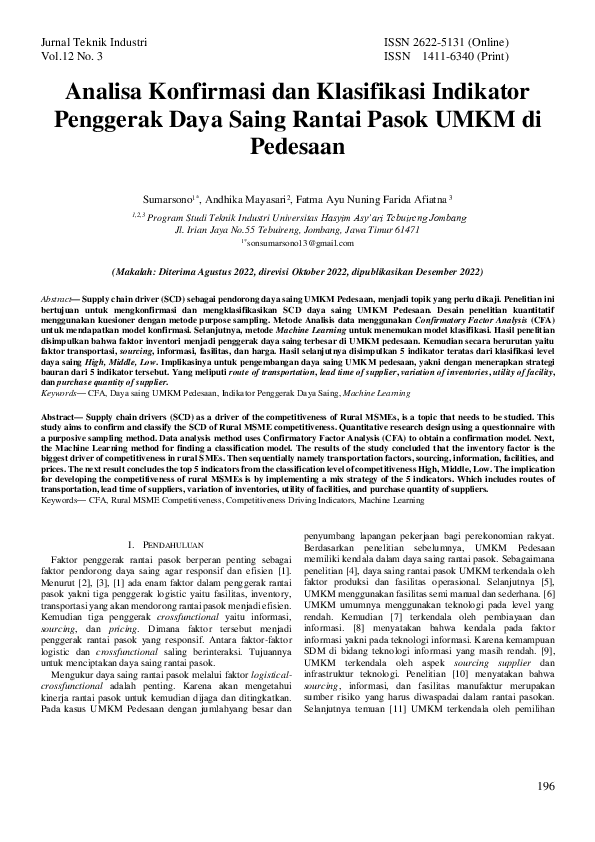 (PDF) Analisa Konfirmasi dan Klasifikasi Indikator Penggerak Daya Saing Rantai Pasok UMKM di ...