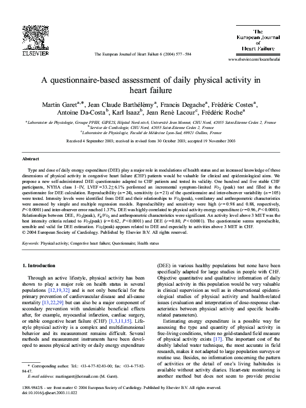 (PDF) A questionnaire-based assessment of daily physical activity in heart failure