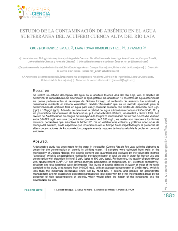 (PDF) Estudio De La Contaminación De Arsénico en El Agua Subterránea ...