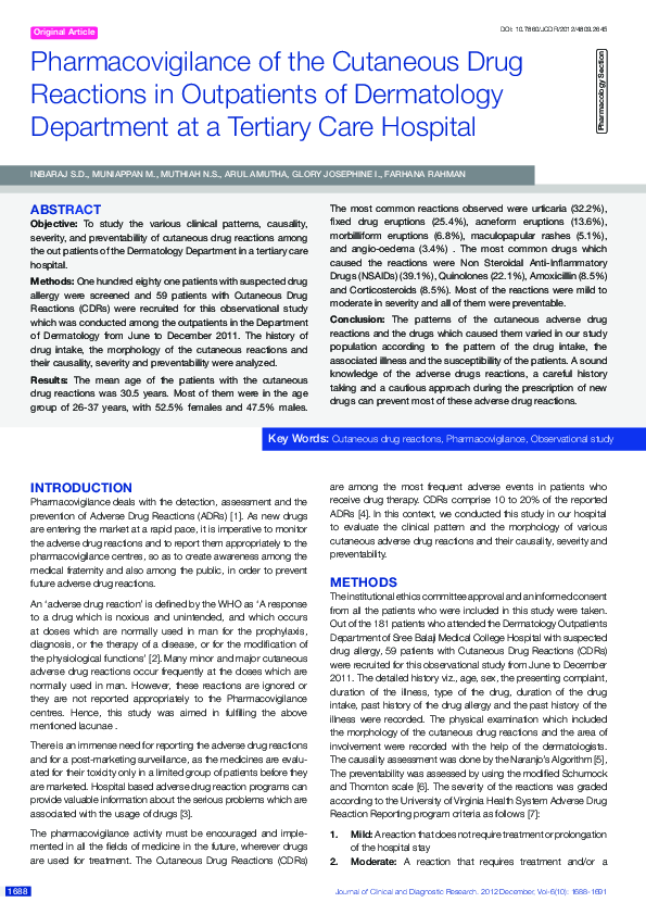 (PDF) Pharmacovigilance of the cutaneous drug reactions in outpatients ...