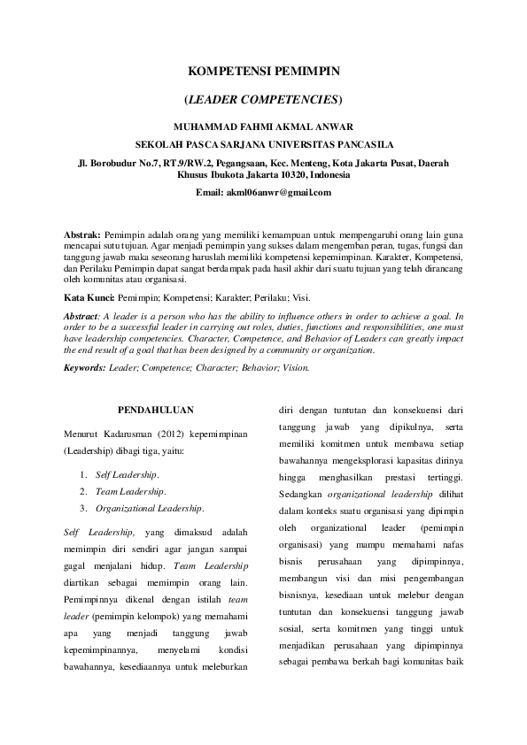 (PDF) KOMPETENSI PEMIMPIN (LEADER COMPETENCIES)
