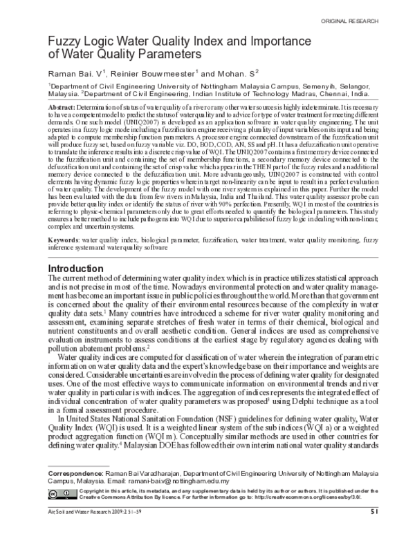 (PDF) Fuzzy logic Water Quality index and importance of Water Quality Parameters