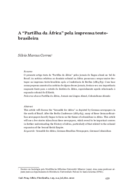 (PDF) A Partilha da África pela imprensa teuto-brasileira