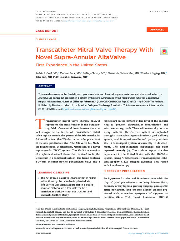 (PDF) Transcatheter Mitral Valve Therapy With Novel Supra-Annular AltaValve | prashant jagtap ...