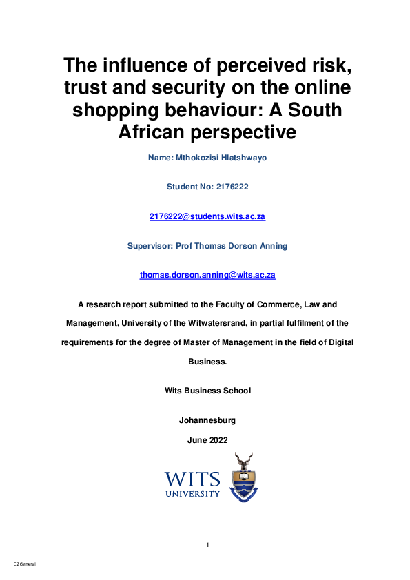 (PDF) The influence of perceived risk, trust and security on the online shopping behaviour: A ...