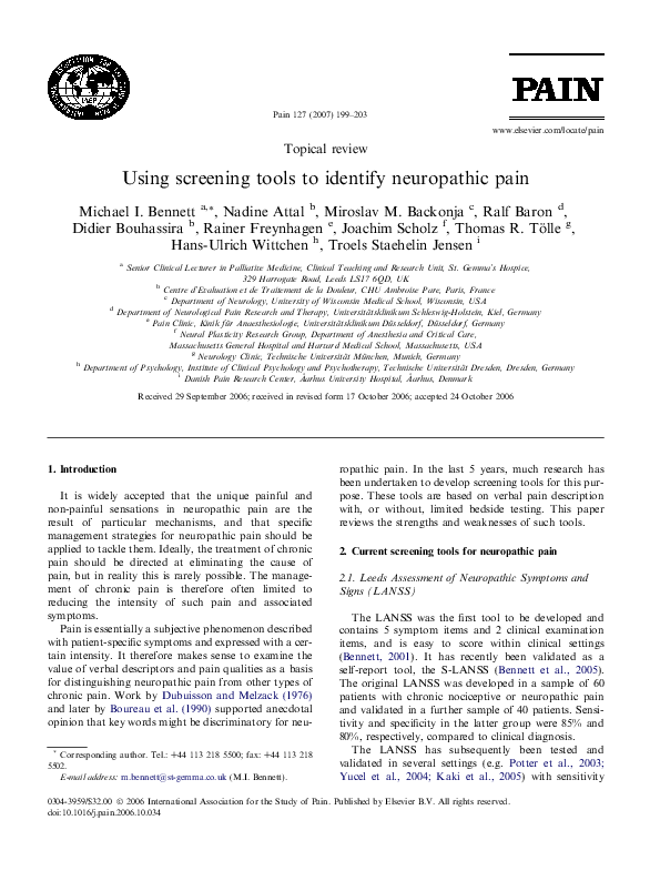 (PDF) Using screening tools to identify neuropathic pain