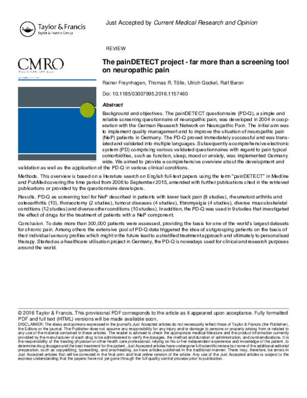 (PDF) The painDETECT project – far more than a screening tool on ...