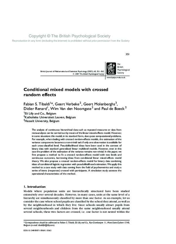 (PDF) Conditional mixed models with crossed random effects