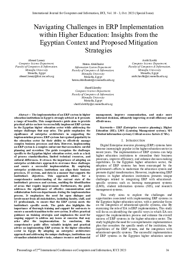 (PDF) Navigating Challenges in ERP Implementation within Higher Education: Insights from the ...