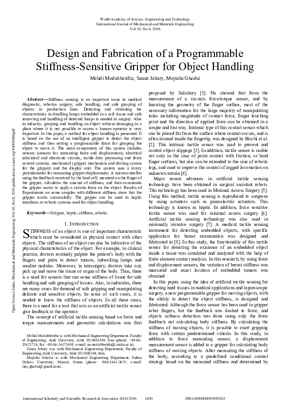 (PDF) Design and Fabrication of a Programmable Stiffness-Sensitive Gripper for Object Handling