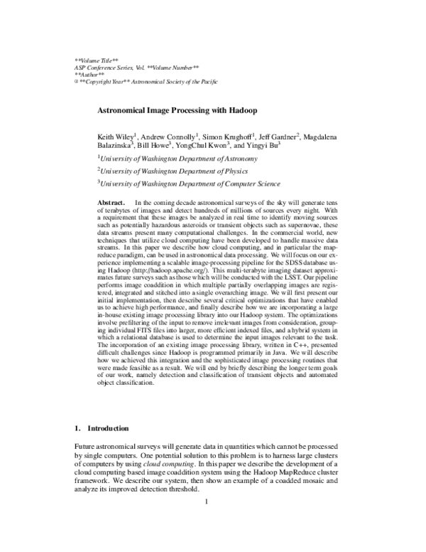 (PDF) Astronomical Image Processing with Hadoop