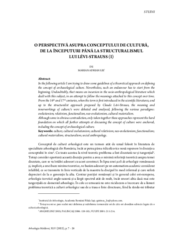 (PDF) O PERSPECTIVĂ ASUPRA CONCEPTULUI DE CULTURĂ, DE LA ÎNCEPUTURI ...