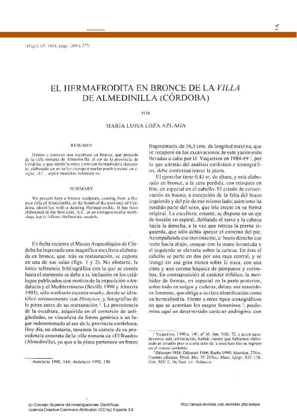 (PDF) EL hermafrodita en bronce de la Villa de Almedinilla (Córdoba)