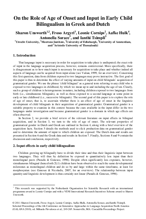 (PDF) The role of age of onset and input in early child bilingualism in ...