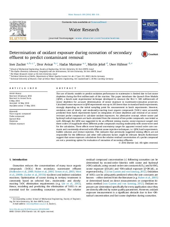 (PDF) Determination of oxidant exposure during ozonation of secondary ...