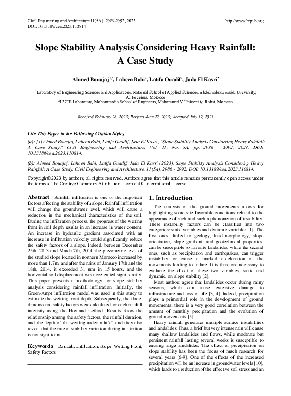 (PDF) Slope Stability Analysis Considering Heavy Rainfall: A Case Study