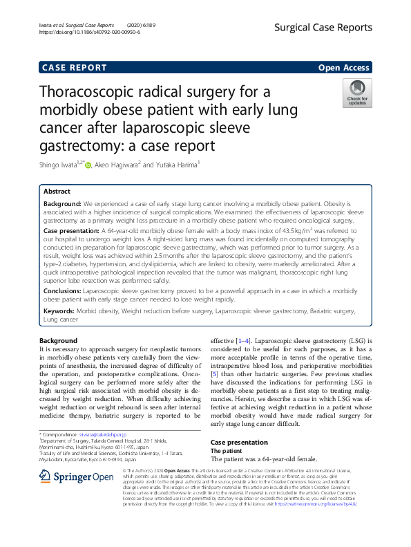 (PDF) Thoracoscopic radical surgery for a morbidly obese patient with ...