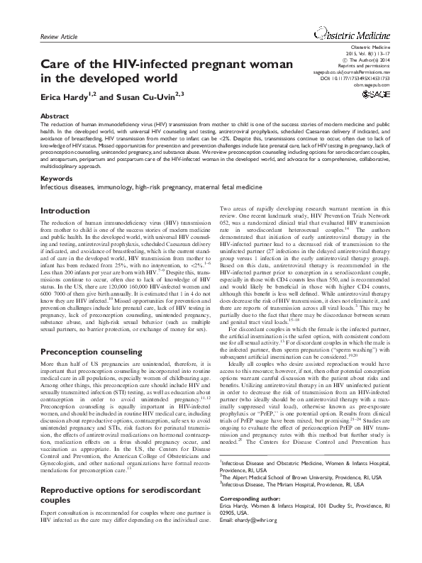 (PDF) Care of the HIV-infected pregnant woman in the developed world