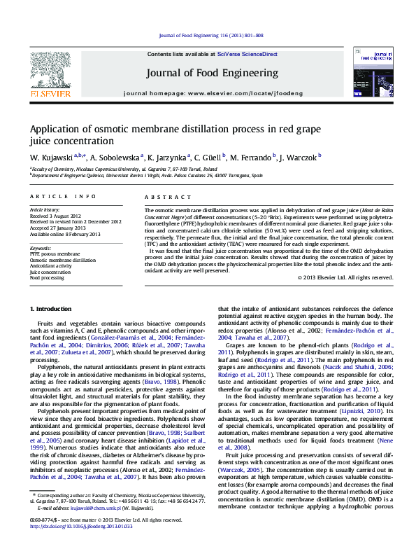 (PDF) Application of osmotic membrane distillation process in red grape ...