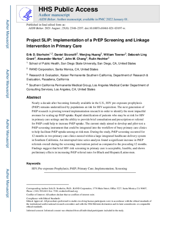 (PDF) Project SLIP: Implementation of a PrEP Screening and Linkage ...