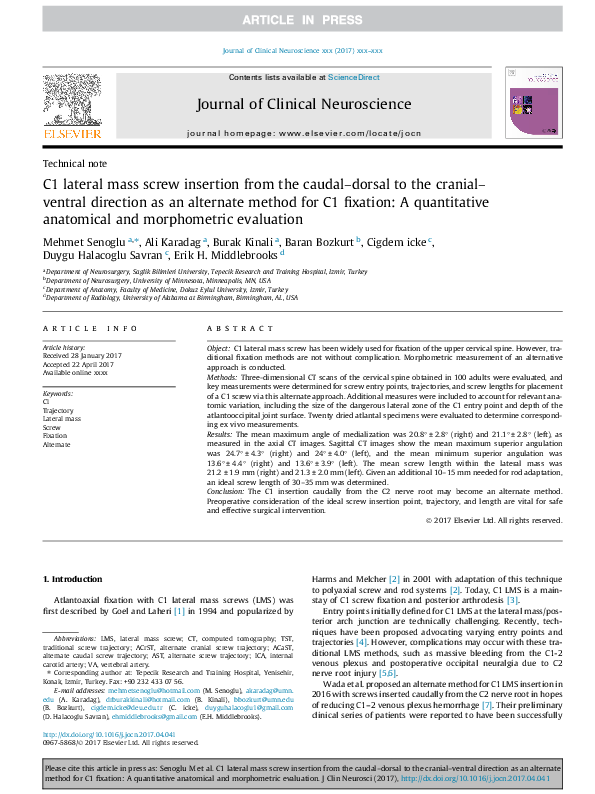 (PDF) C1 lateral mass screw insertion from the caudal–dorsal to the ...