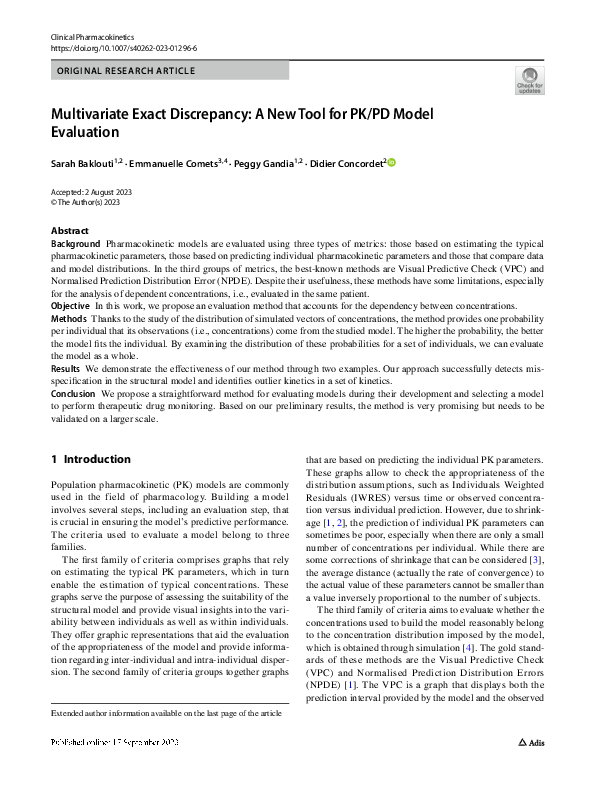 (PDF) Multivariate Exact Discrepancy: A New Tool for PK/PD Model Evaluation