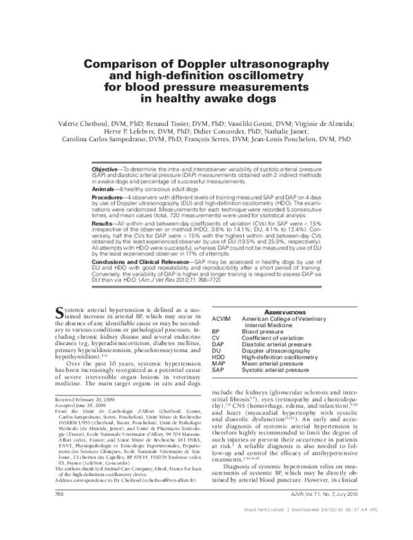 (PDF) Comparison of Doppler ultrasonography and high-definition ...