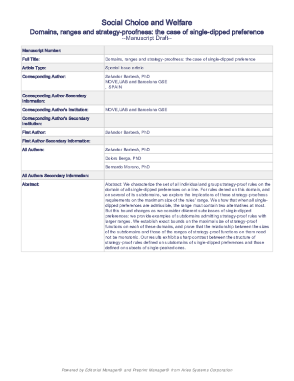 (PDF) Social Choice and Welfare Domains, ranges and strategy-proofness ...