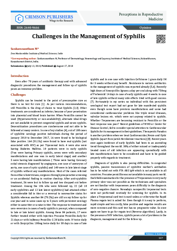 (PDF) Challenges in the Management of Syphilis